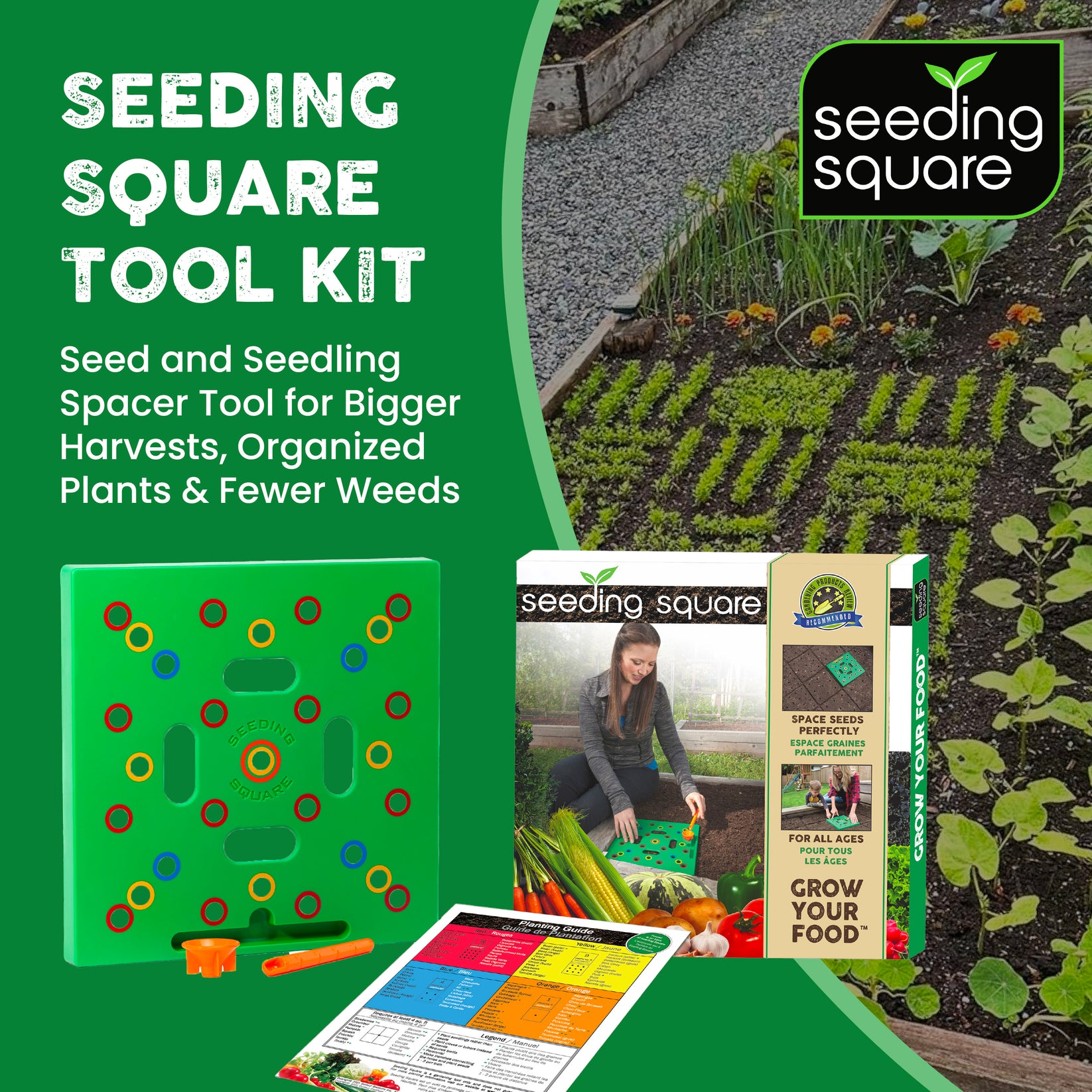 1 Seeding Square - Patented color-coded seed spacer tool - for bigger